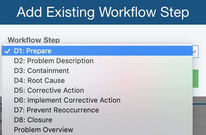 Using The Add Existing Workflow Step Button In Relyence Fracas 3060